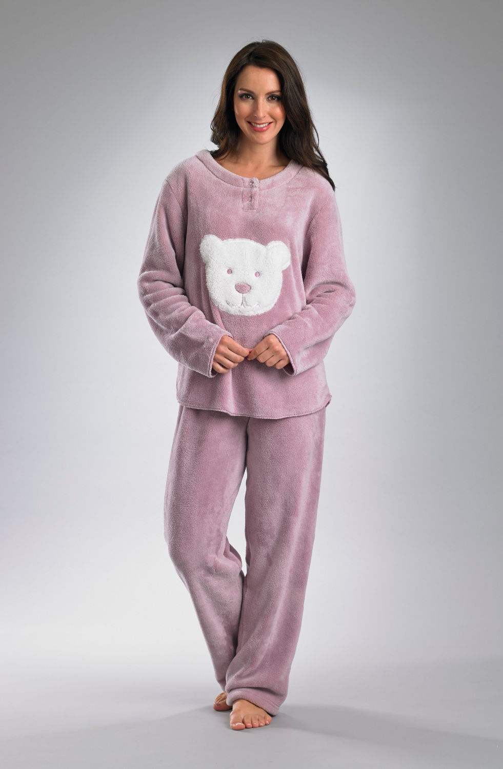 Damen Koralle Fleece Slenderella Langer Langarm Damen Teddy Pyjama Set