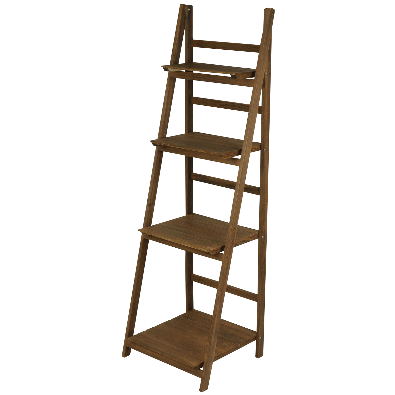 HARTLEYS BROWN 4 TIER FOLDING LADDER STORAGE HOME DISPLAY SHELF BEDROOM hartleys-brown-4-tier-folding-ladder-storage-home-display-shelf-bedroom