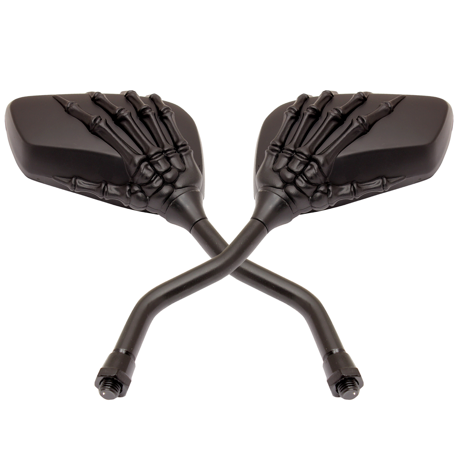 Ryde 10mm Universal Black Skeleton Skull Arm Motorcycle Mirrors Bike