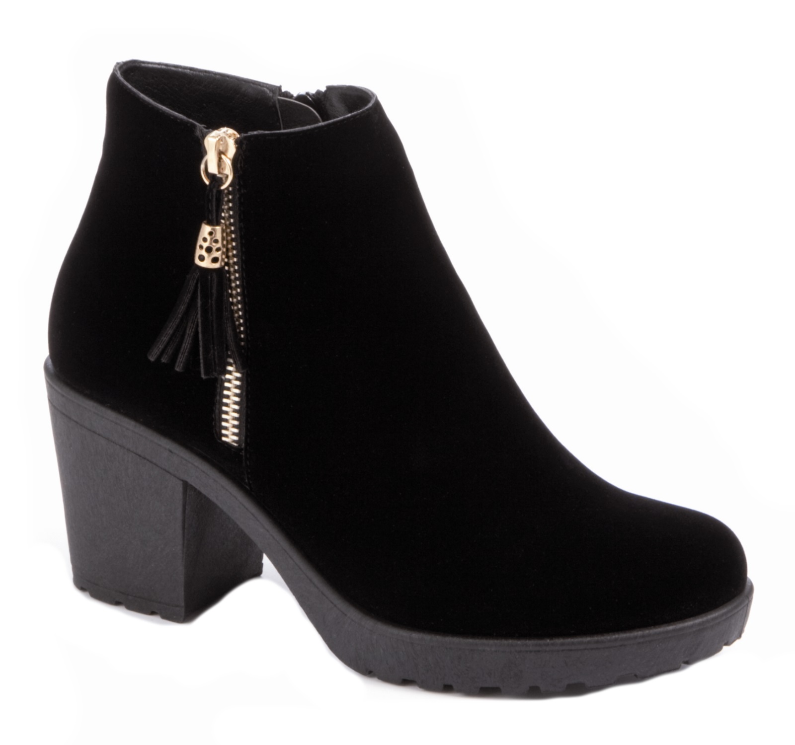 Womens Chelsea Ankle Boots With Tassels Faux Leather Chunky Block Heels Ladies