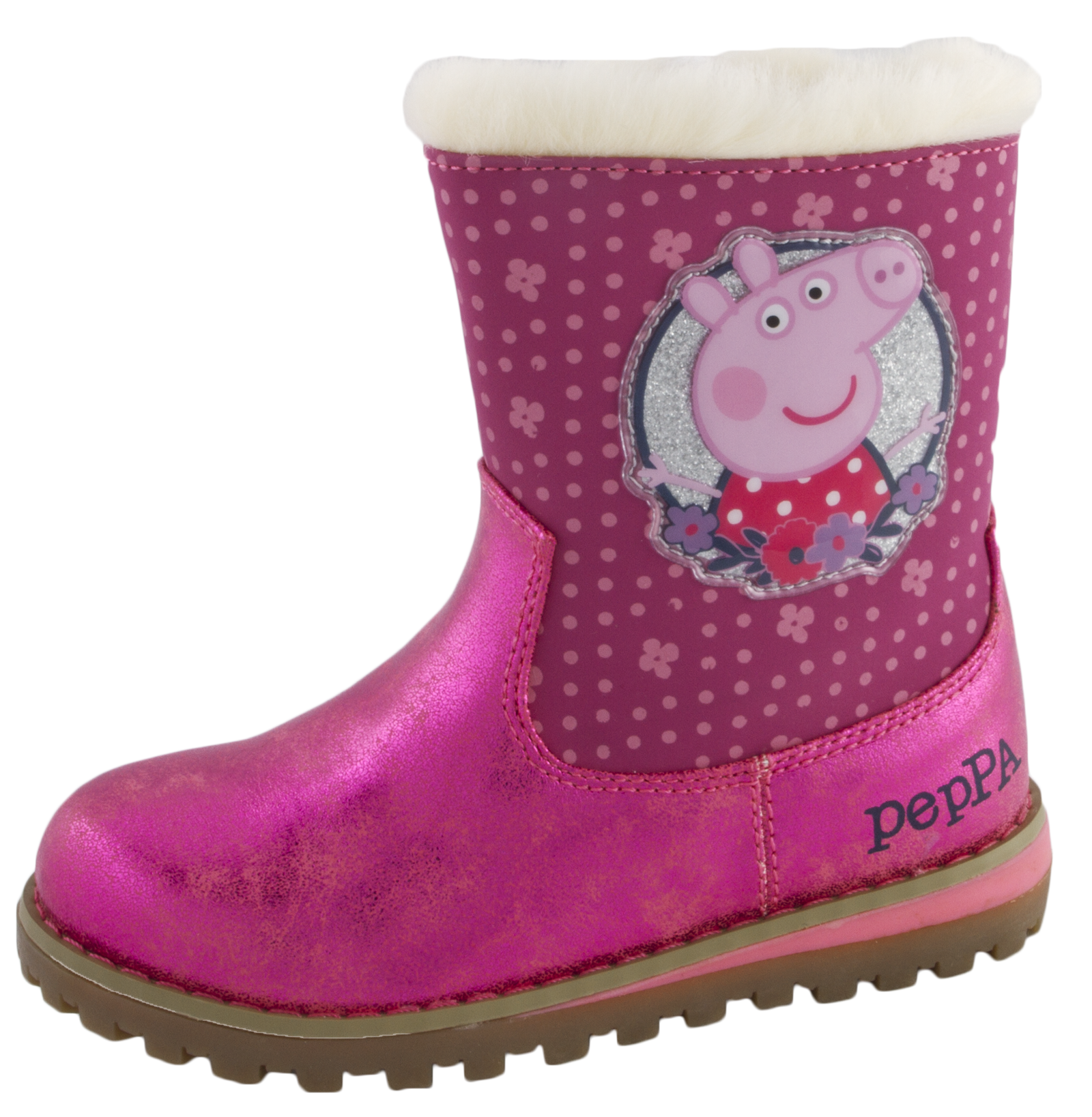 Girls Peppa Pig Boots Mid Calf Warm Winter Glitter Character Shoes Kids ...