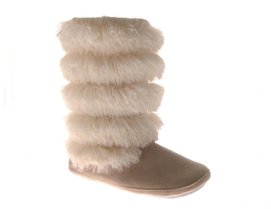 Womens Slipper Boots Fringe Plush Tall Booties Winter Girls Ladies Slippers Size Ebay