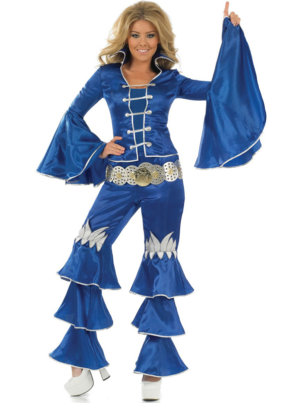 Adult Ladies Dancing Queen Blue Fancy Dress 70s Abba Costume Ebay