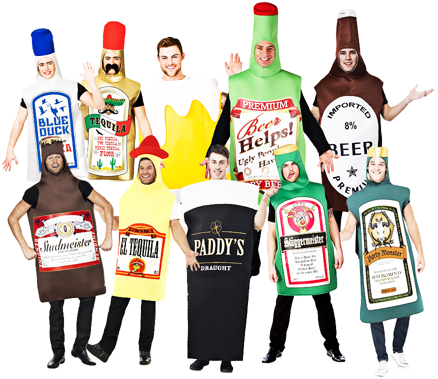 Alcohol Drink Bottles Mens Costumes Stag Night Fun Adults Fancy Dress