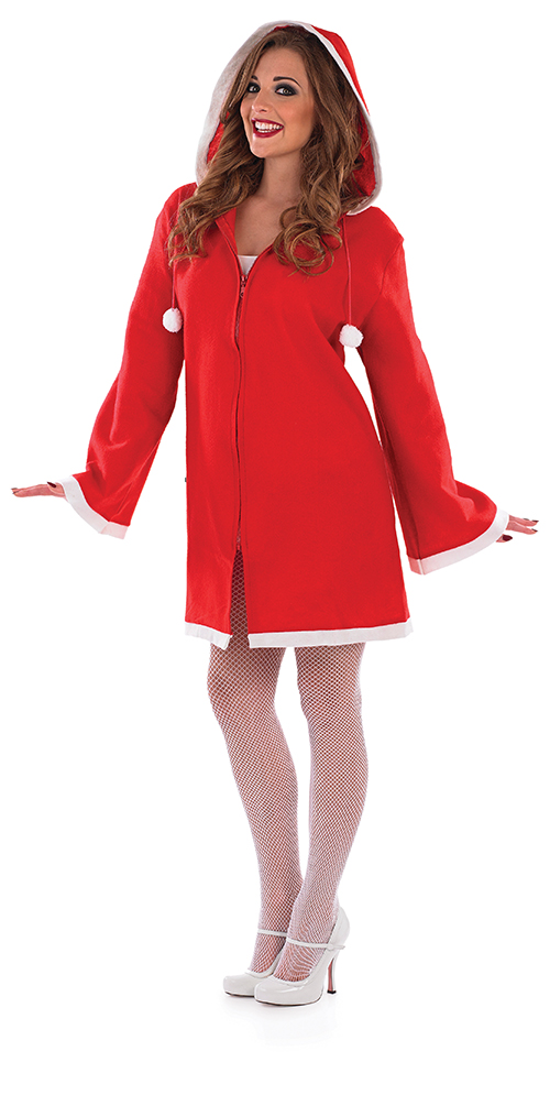 Mrs Santa Claus Hooded Coat Dress Ladies Fancy Dress Christmas Womens