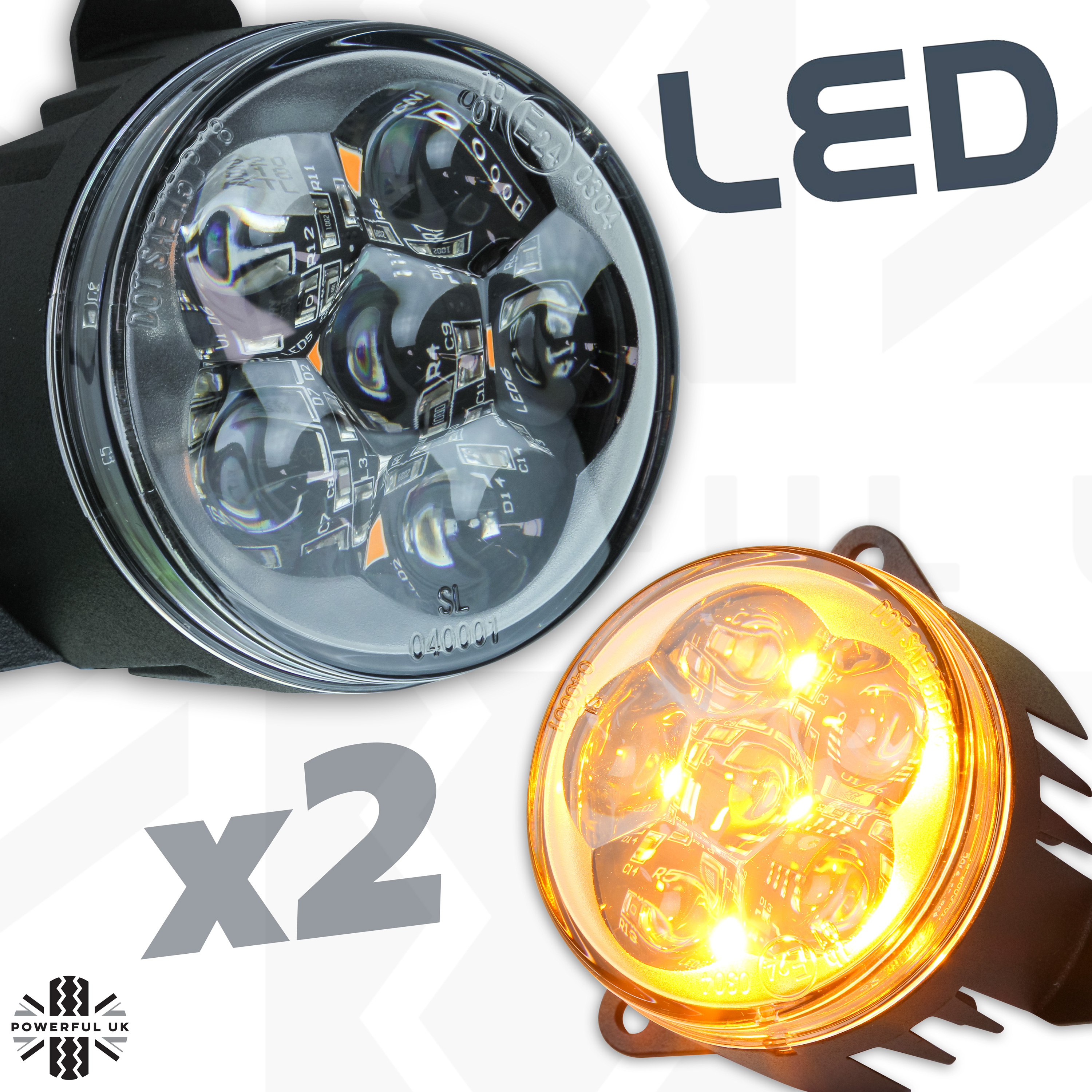 x2 Round LED indicator light lamp PAIR 60mm lens aluminium amber ...