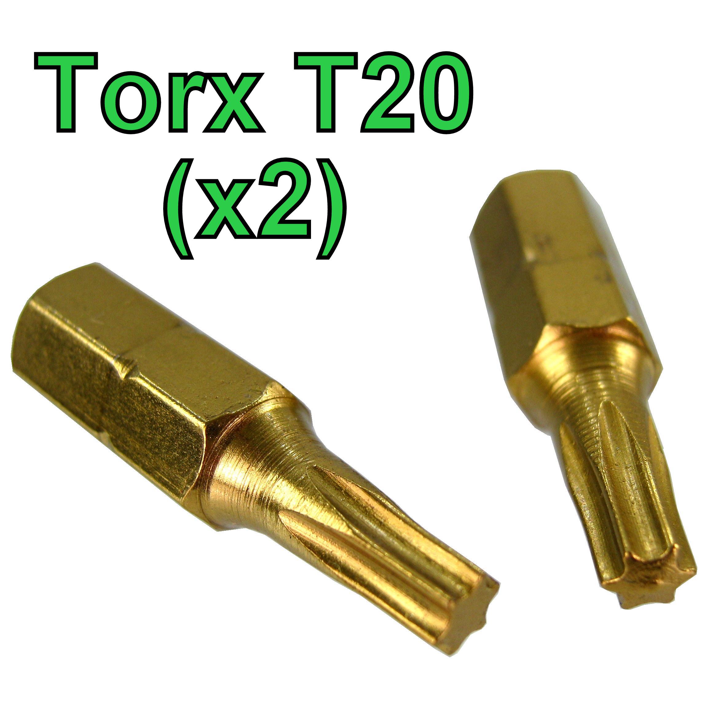 Torx T20 Screw driver Bit 2 pack long life titanium coated star TRX gold