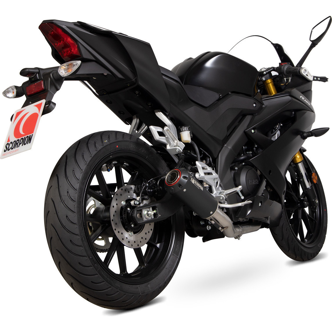 Scorpion Red Power Black Ceramic Exhaust - Yamaha YZF R125-R15 Full ...