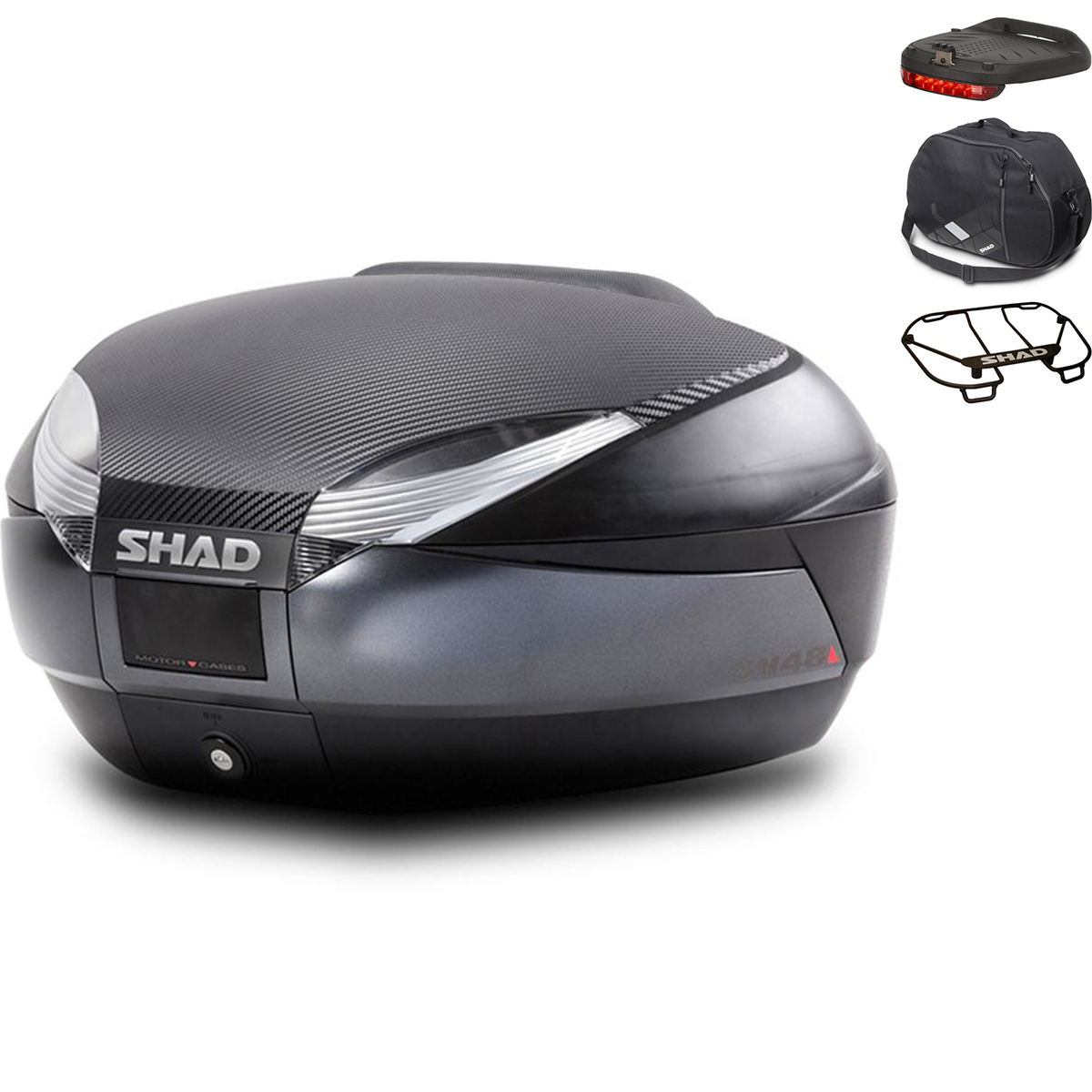 Shad SH48 Top Case 48L Dark Grey with Backrest and Carbon Cover - Top ...