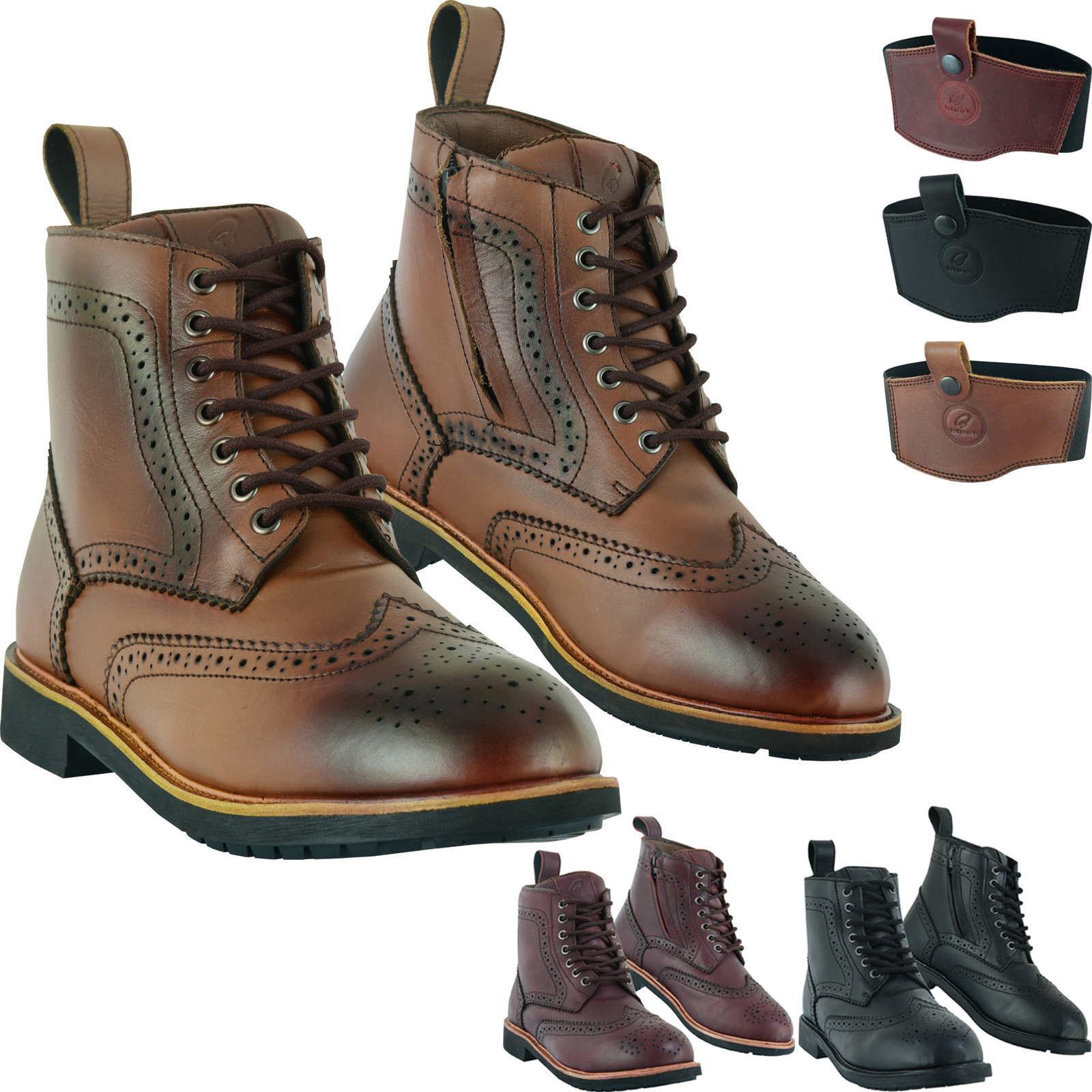 Black Officer WP Brogue Motorcycle Boots & Gear Shifter Pad - New ...