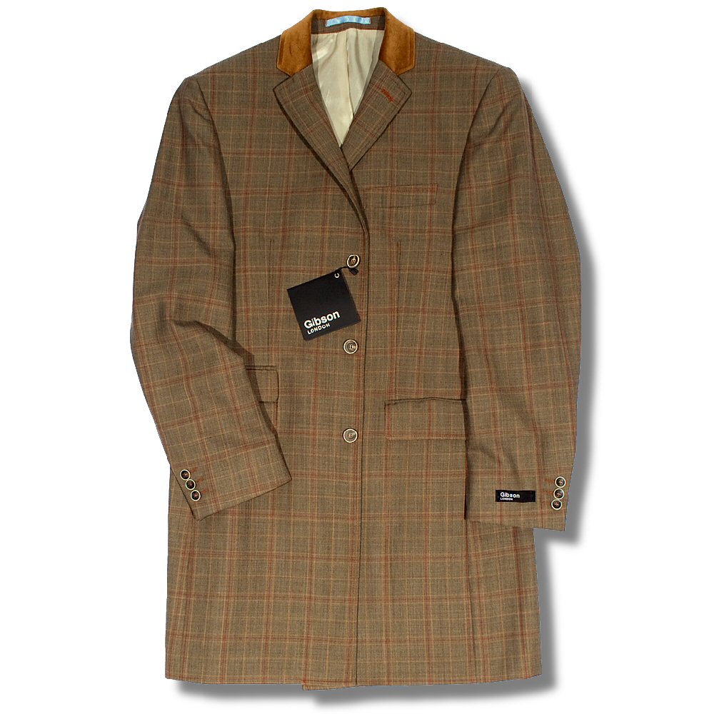 Gibson London Vintage Mod Skin Velvet Collar Wool Long Check Overcoat ...
