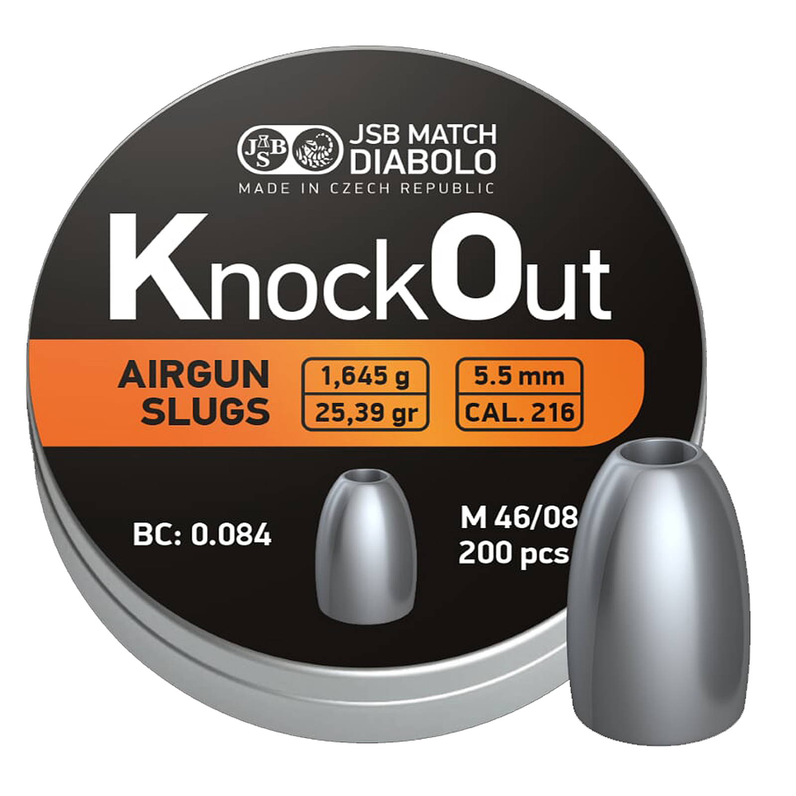 JSB Knock Out Airgun Slug HP Pellet .22 5.5mm .216 200 Tin Air Rifle ...