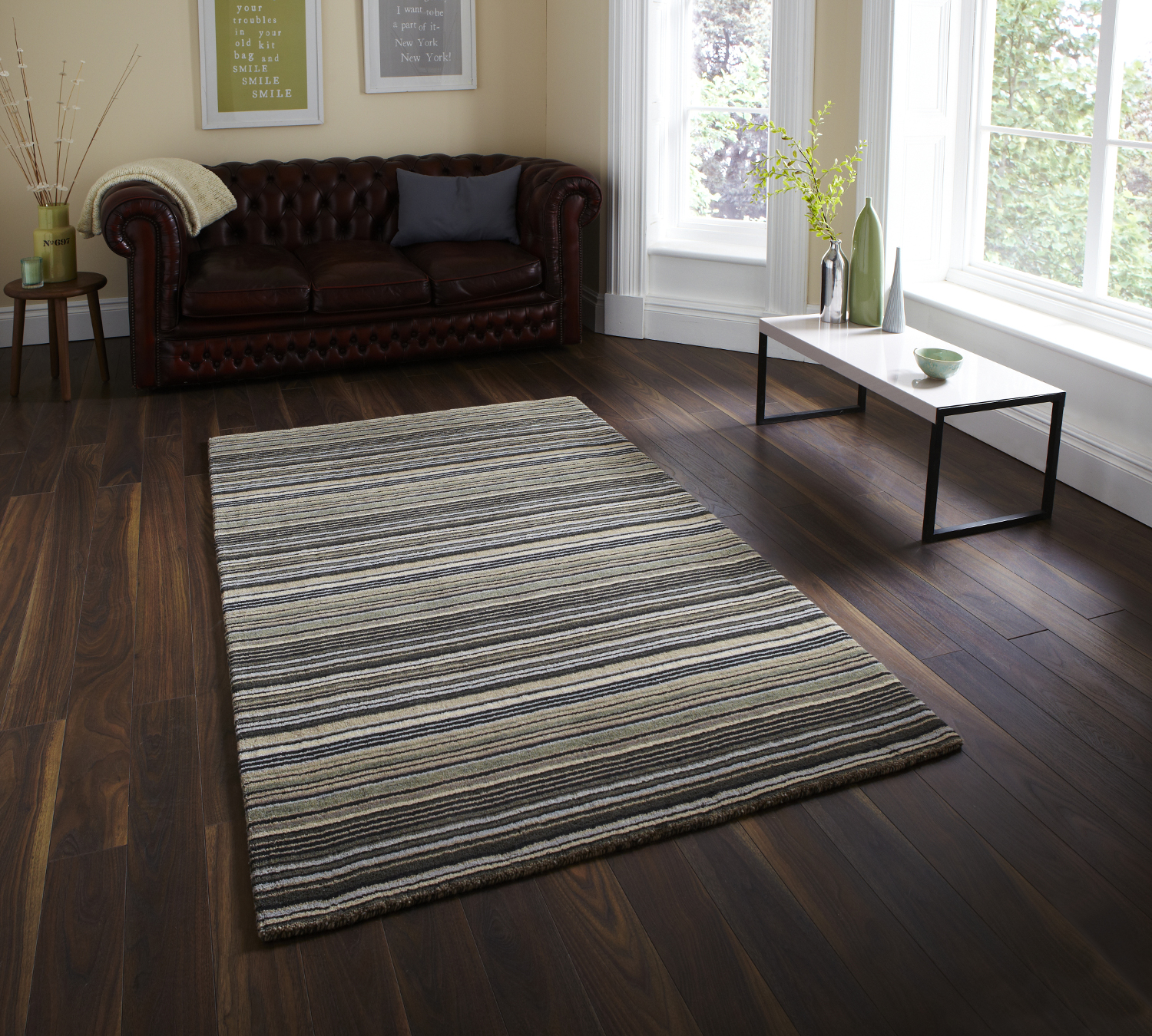 Hand Knotted Striped Oxford Rug Modern 100% Wool Large Soft Designer ...