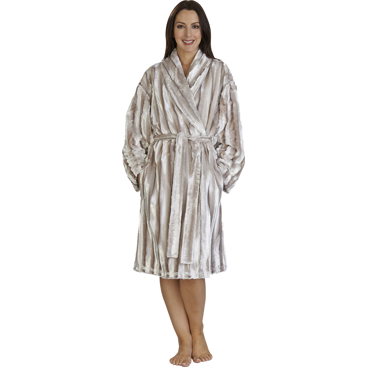 Womens Luxury Faux Fur Dressing Gown Slenderella Shawl Collar Wrap Bath ...
