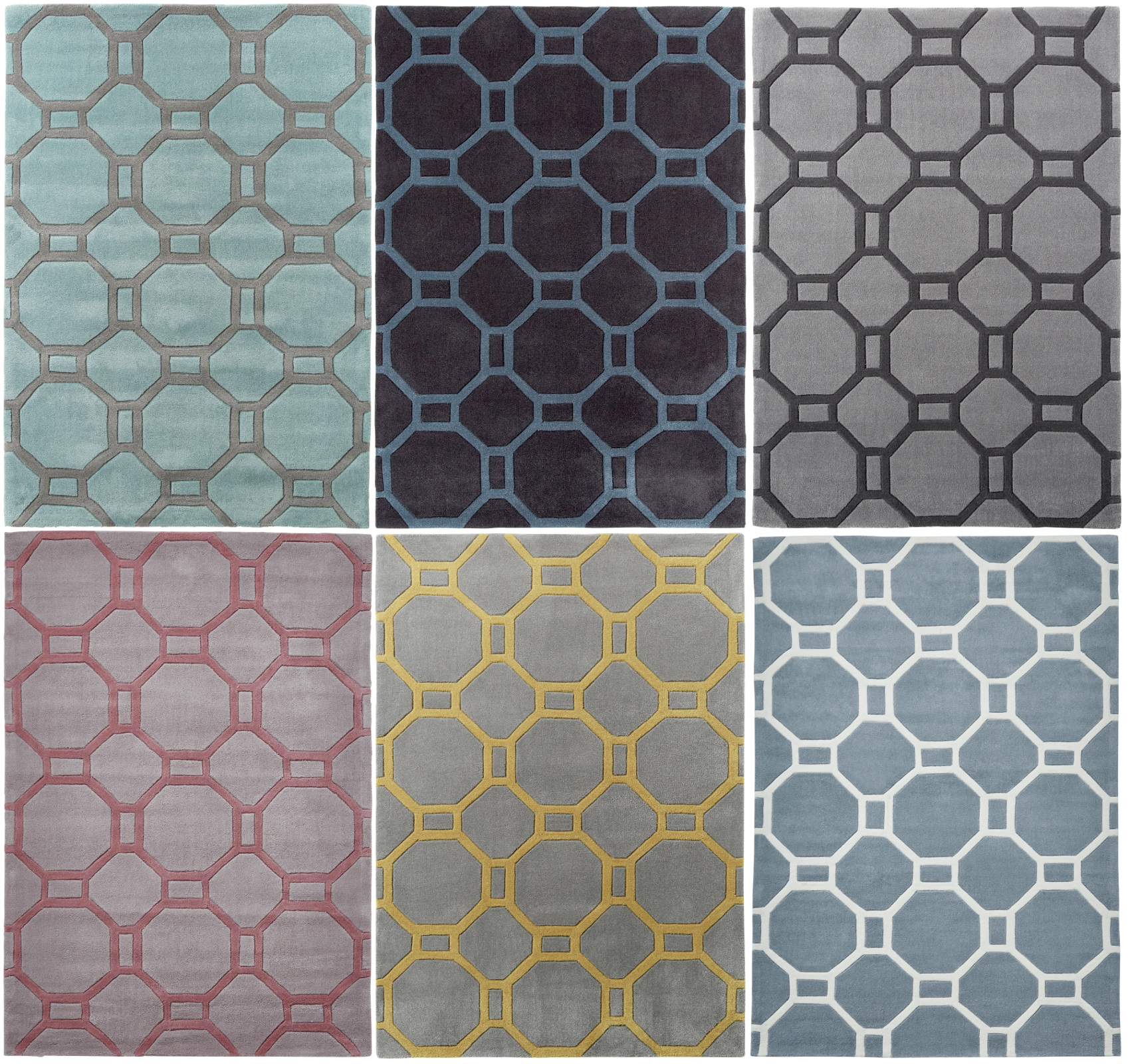 Modern Geometric Design Rug Octagon & Rectangle 100% Acrylic Large Mat ...