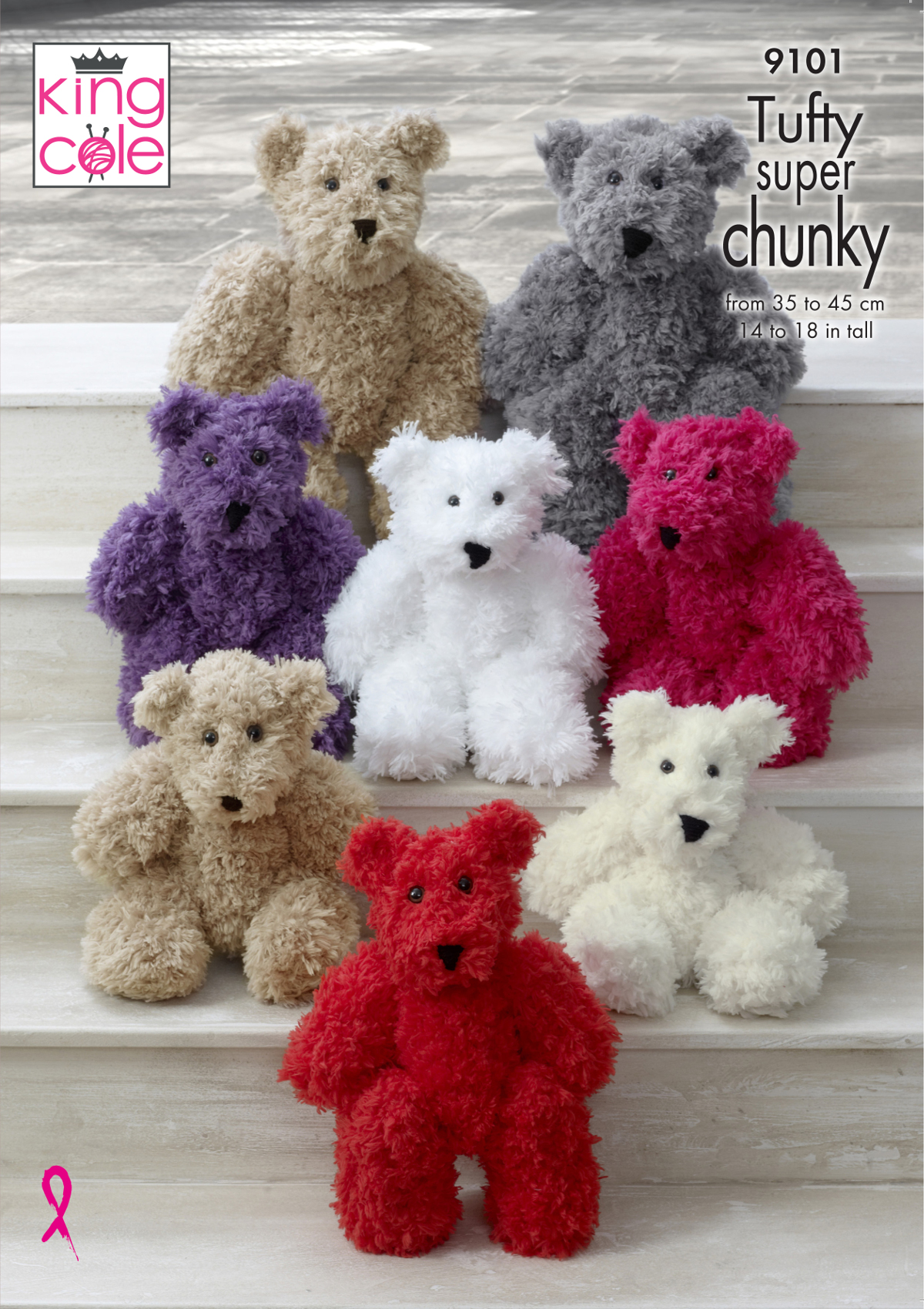 King Cole Tufty Super Chunky Knitting Pattern Small or Large Teddy Bear ...