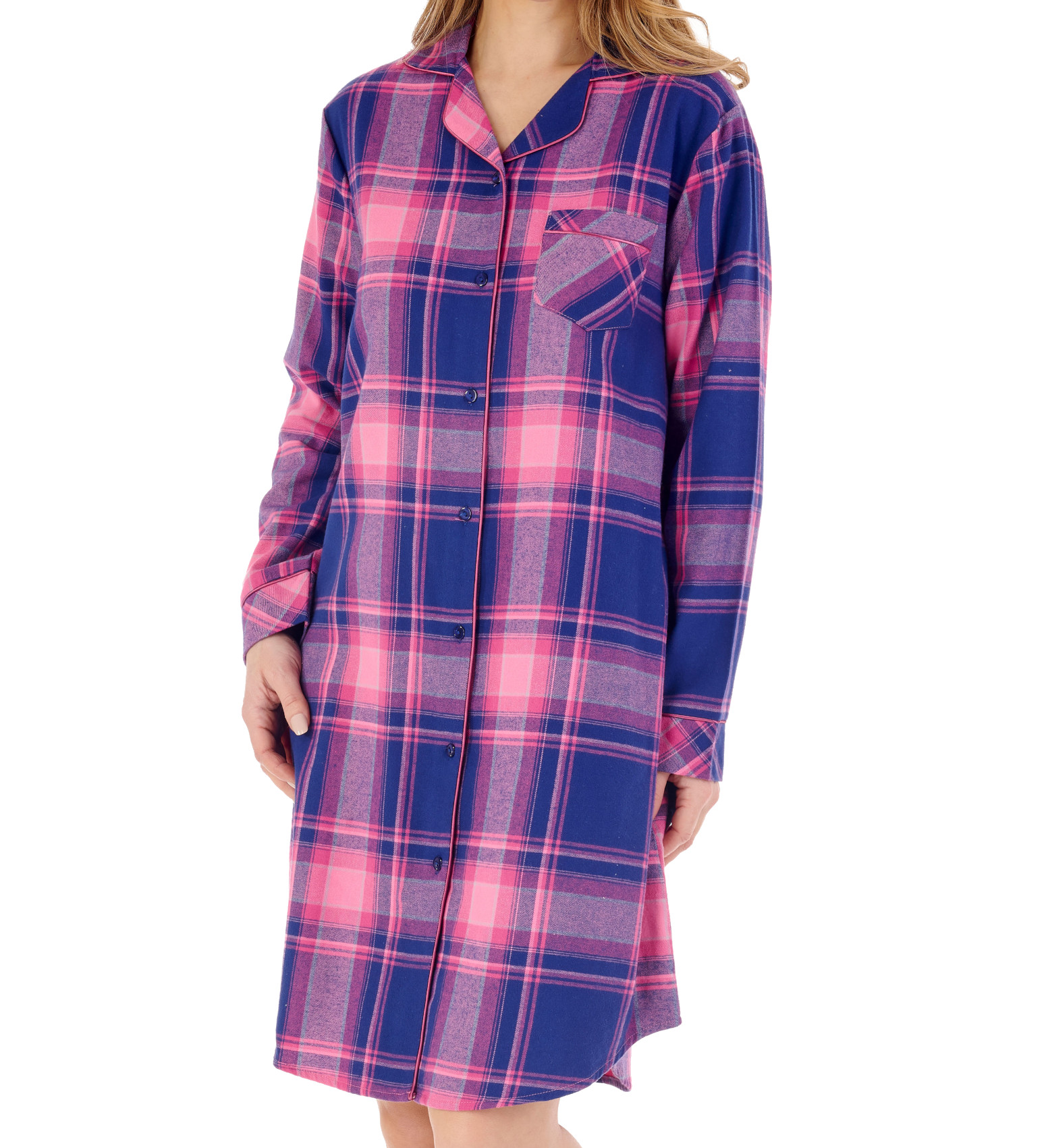 Slenderella Ladies Check Nightshirt Brushed Cotton Button Up Checked ...