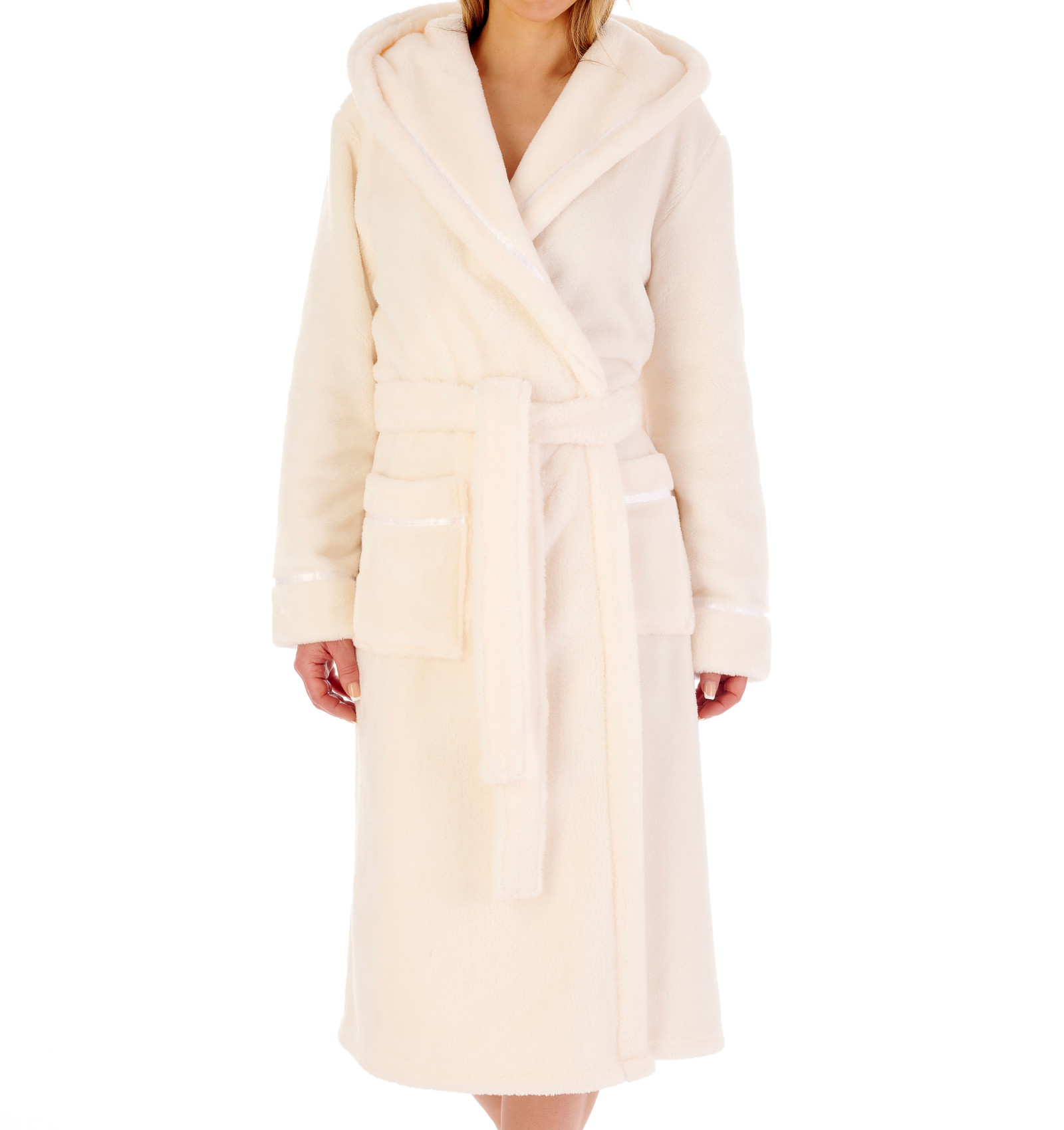 Slenderella Ladies Luxury Hooded Bath Robe Thick Flannel Fleece