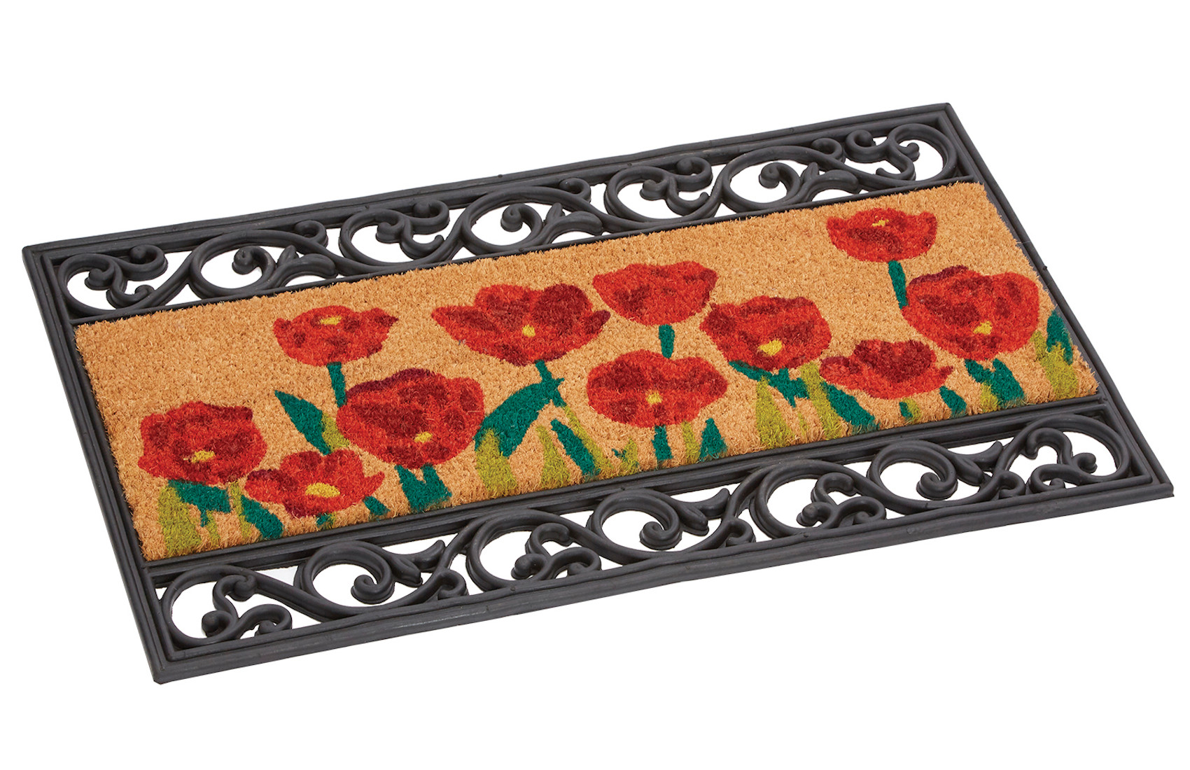 Wrought Iron Effect & Coir Floral Poppy Door Mat (75cm x 45cm) – Mill ...
