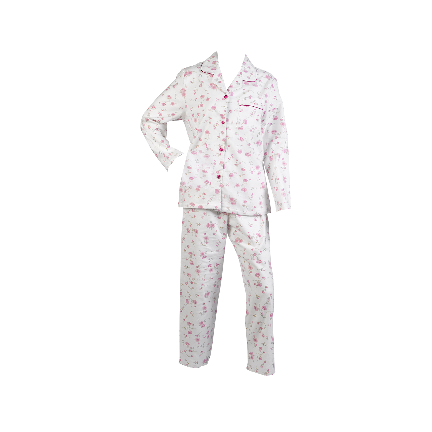 Womens Slenderella Flower Design PJs Long Sleeved Button Up Polycotton ...