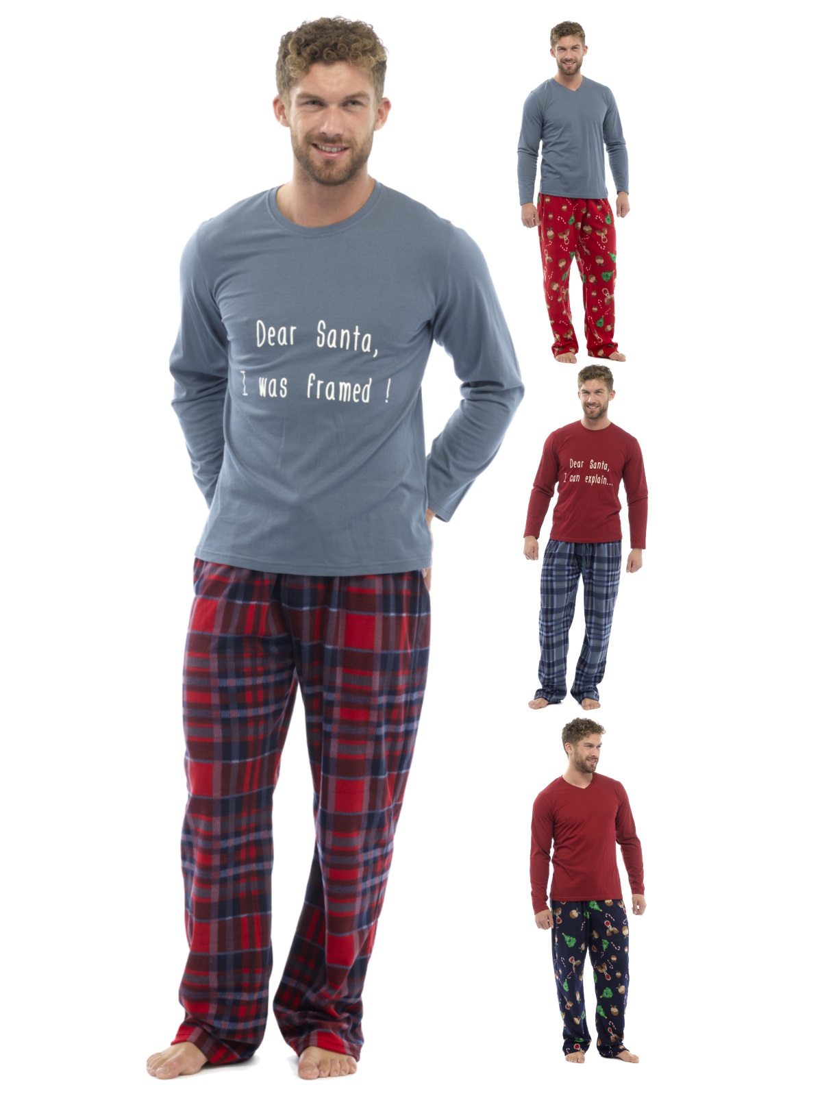 Luxury Mens Pyjamas Novelty Xmas Print Pjs Fleece Lounge Set Gift Size ...