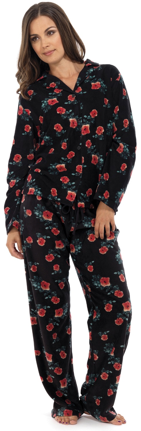 Luxury Womens Fleece Pyjamas Full Length Warm Winter Traditional Button ...