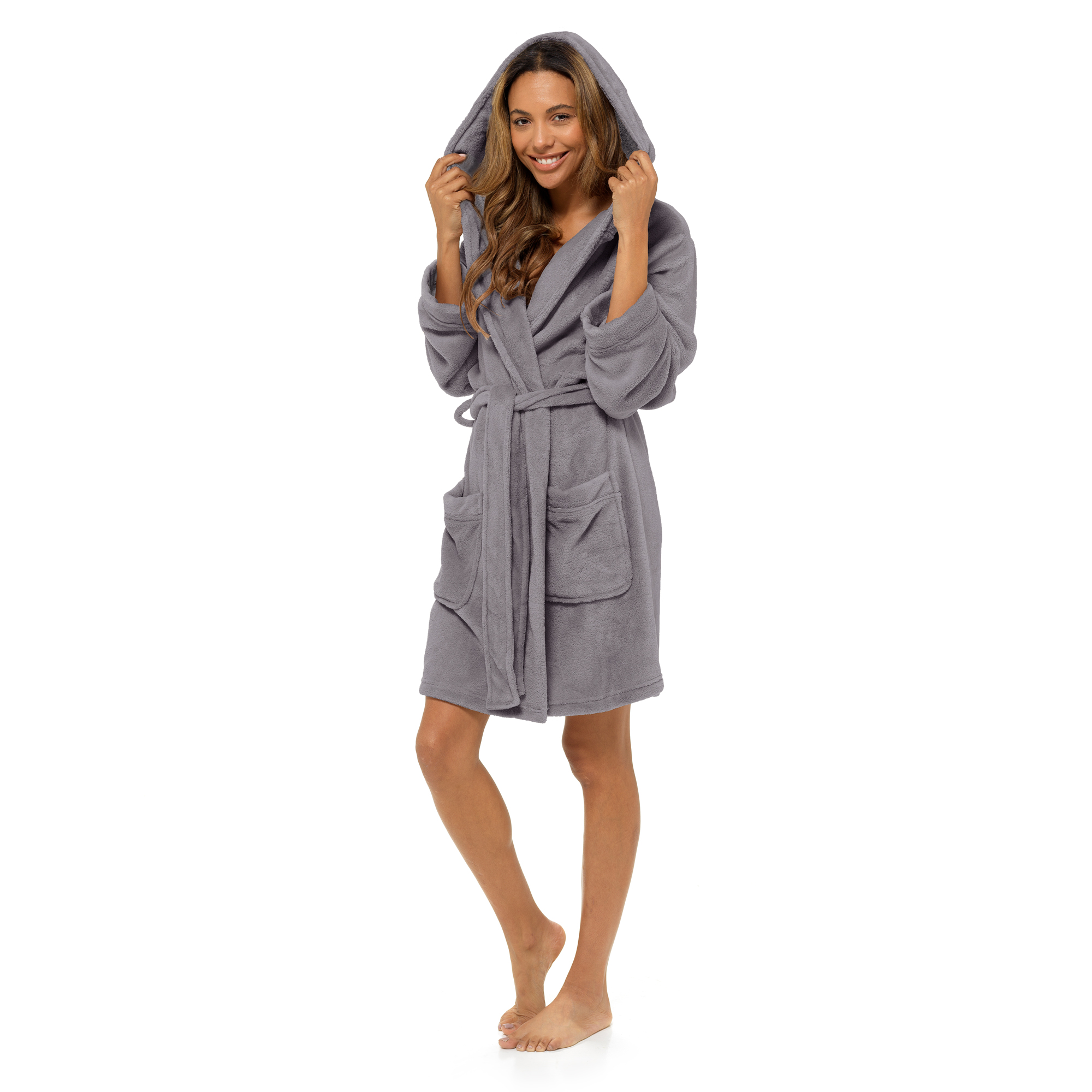 Ladies Dressing Gown Womens Fleece Hooded Bathrobe Teen Girls Robe ...