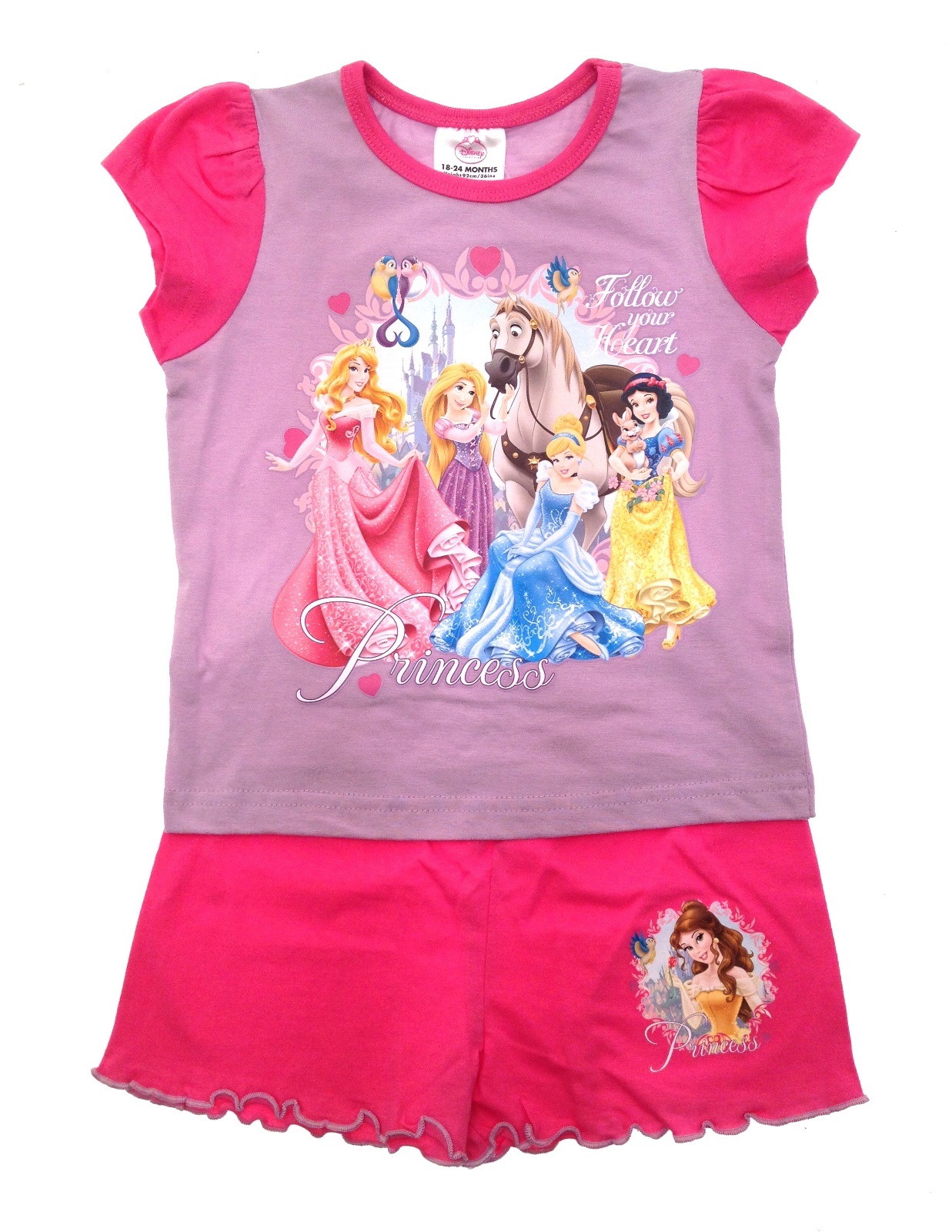 Kids Girls Official Disney Princess Short Pyjamas Pjs Set 2 Piece Size ...