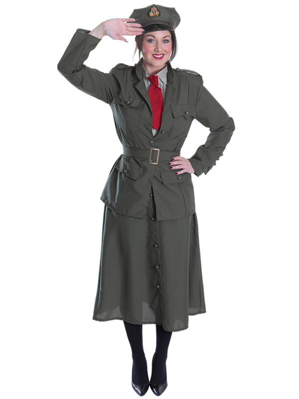 Wartime 1940s Ww2 Army Officer Uniform Womens Fancy Dress Costume