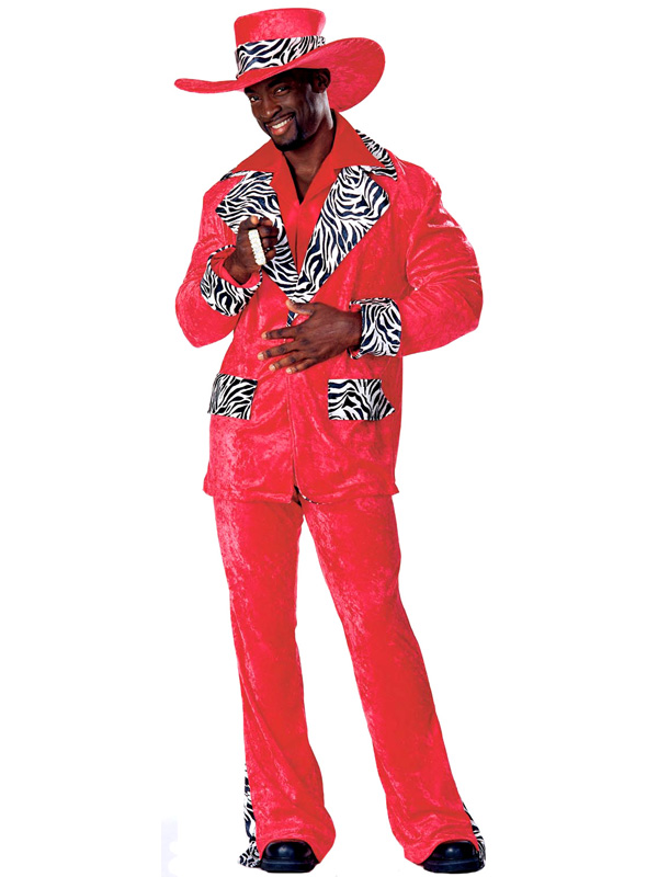Adult Red Hot Playa Player Pimp Gangster Suit Fancy Dress Costume Mens ...