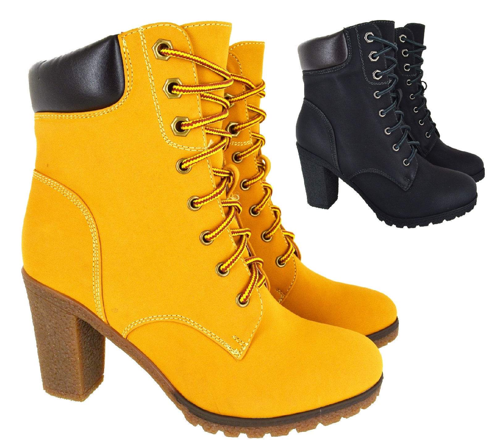 WOMENS LADIES COMBAT ARMY MILITARY CHUNKY HIGH HEEL BIKER ANKLE LACE UP ...