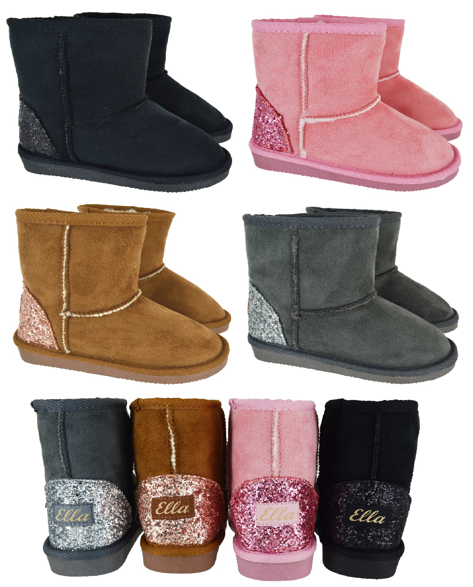 NEW KIDS GIRLS WARM FAUX FUR LINED SNUGG WINTER GLITTER INFANTS BOOTS ...