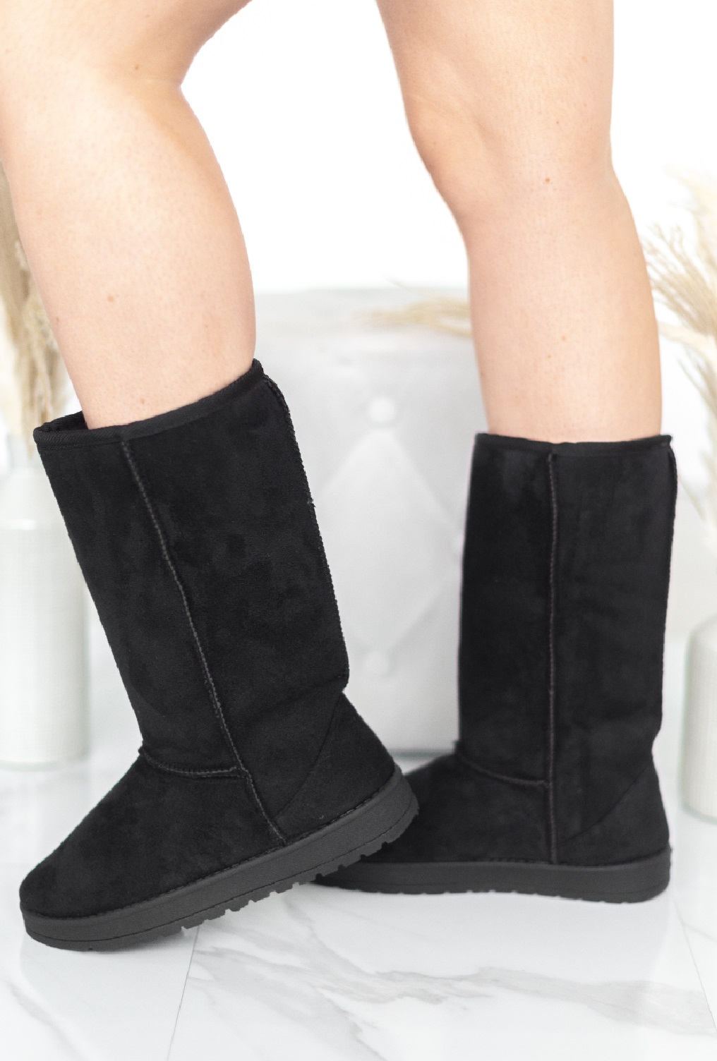LADIES WOMENS MID CALF WARM WINTER FUR LINED SNUGG HUG GRIP SOLE BOOTS ...