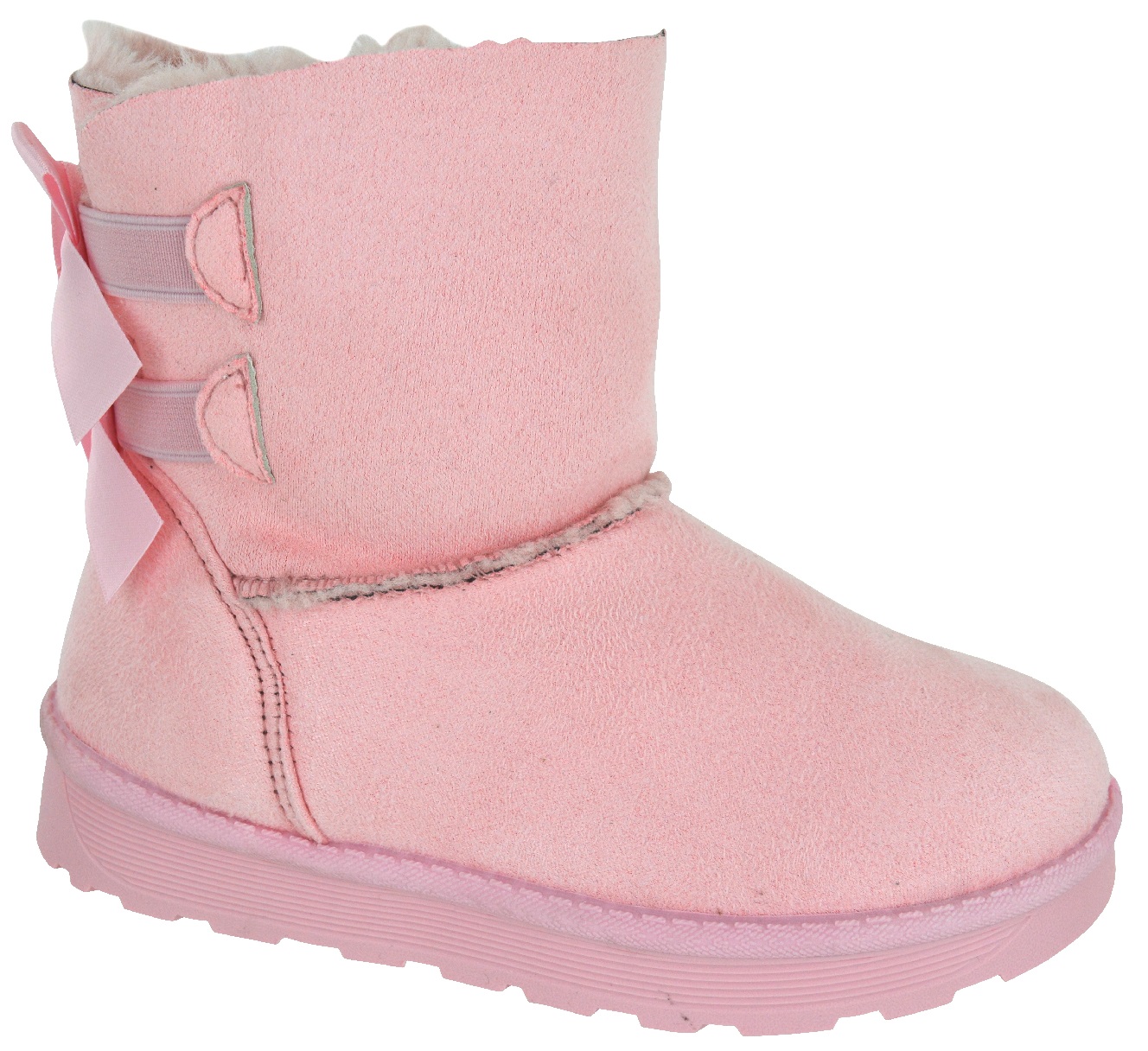 KIDS GIRLS CHILDREN WARM WINTER ANKLE FUR LINED GRIP SOLE SNUGG BOW ...