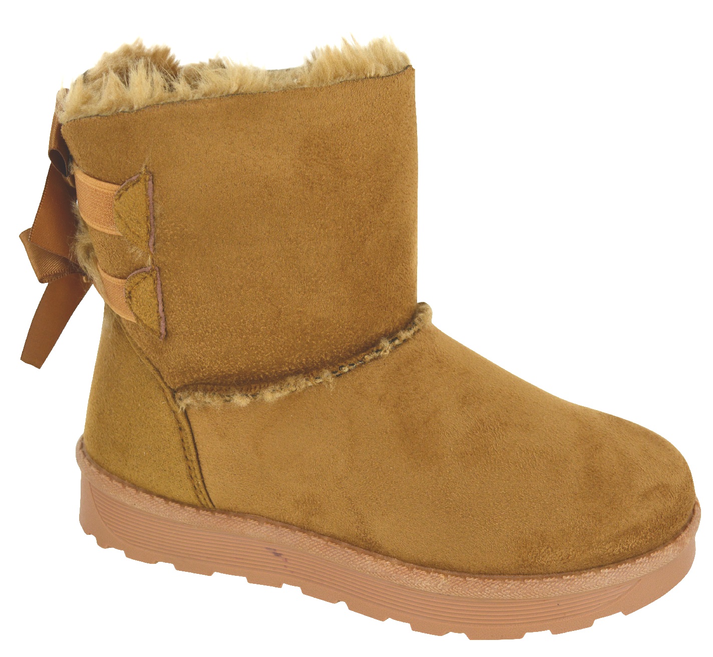 KIDS GIRLS CHILDREN WARM WINTER ANKLE FUR LINED GRIP SOLE SNUGG BOW ...