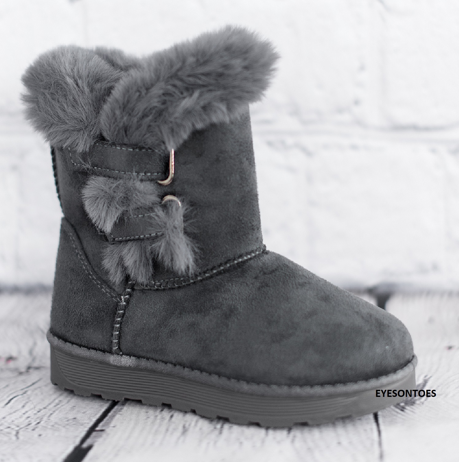 KIDS GIRLS CHILDREN WARM WINTER ANKLE FUR LINED GRIP SOLE SNUGG BOW ...