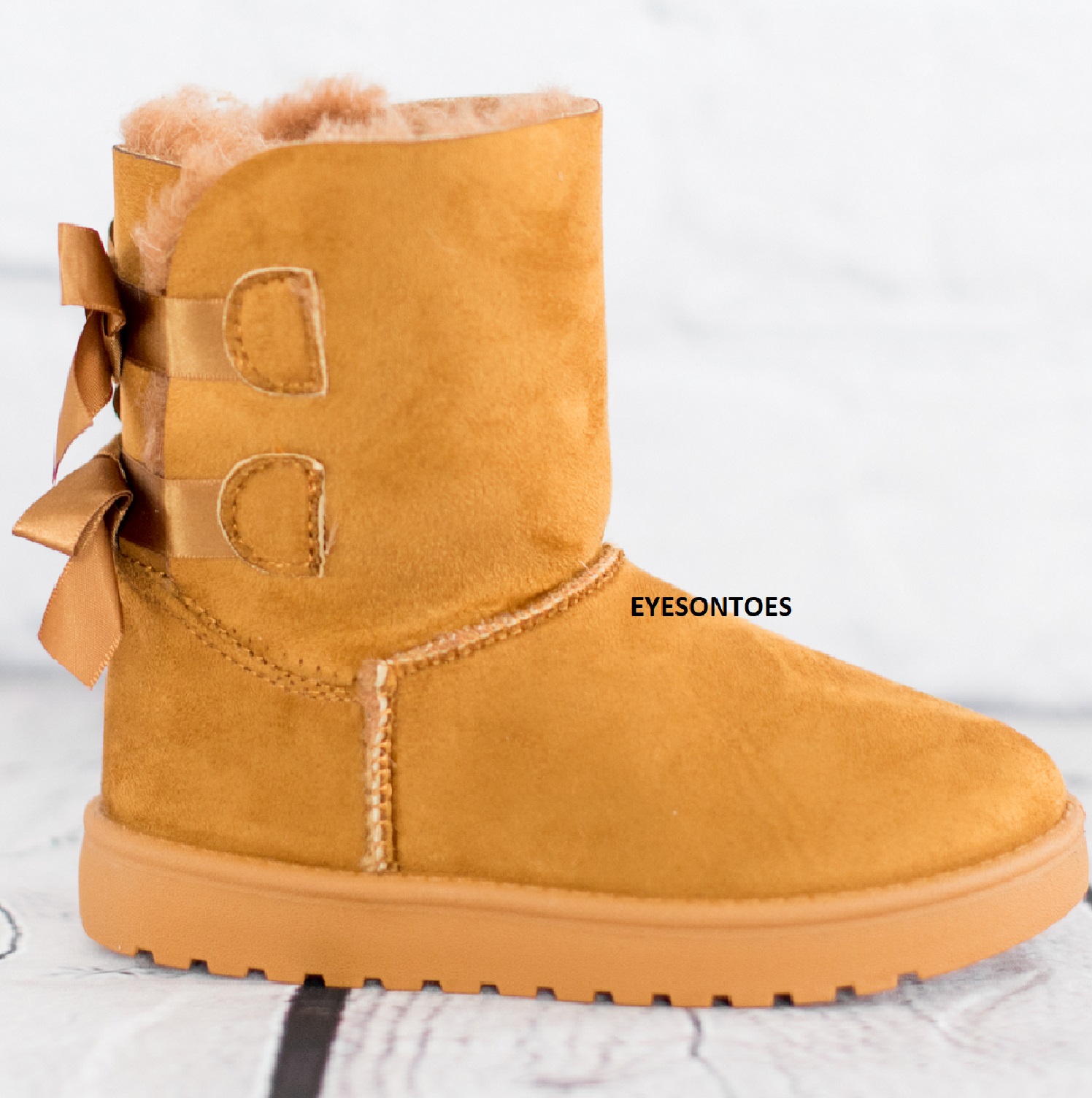 KIDS GIRLS CHILDREN WARM WINTER ANKLE FUR LINED GRIP SOLE SNUGG BOW ...