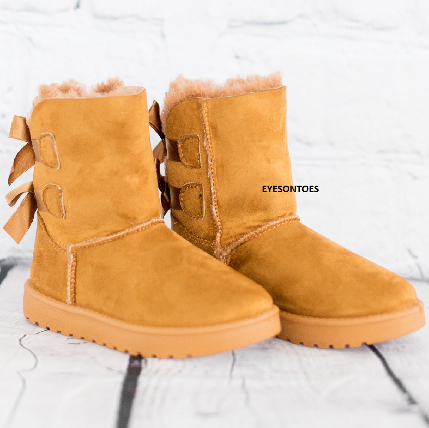 KIDS GIRLS CHILDREN WARM WINTER ANKLE FUR LINED GRIP SOLE SNUGG BOW ...