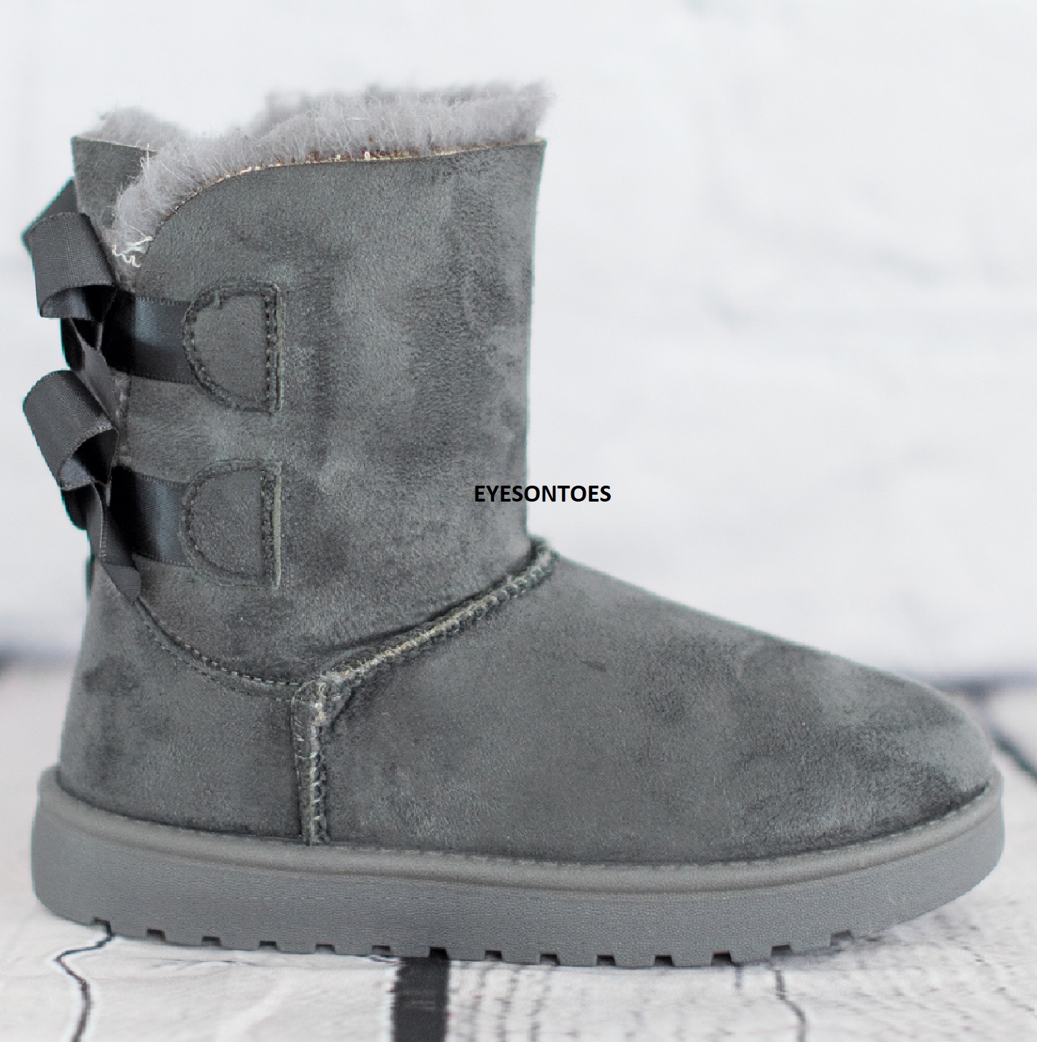 KIDS GIRLS CHILDREN WARM WINTER ANKLE FUR LINED GRIP SOLE SNUGG BOW ...