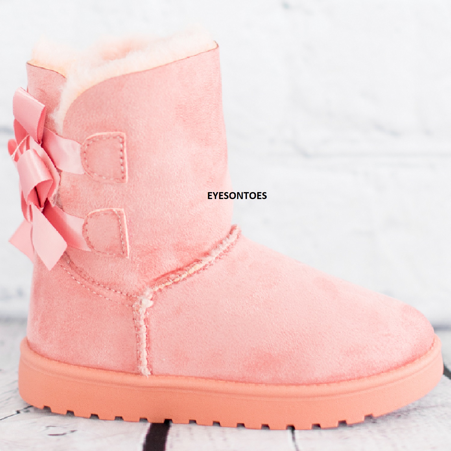 KIDS GIRLS CHILDREN WARM WINTER ANKLE FUR LINED GRIP SOLE SNUGG BOW ...