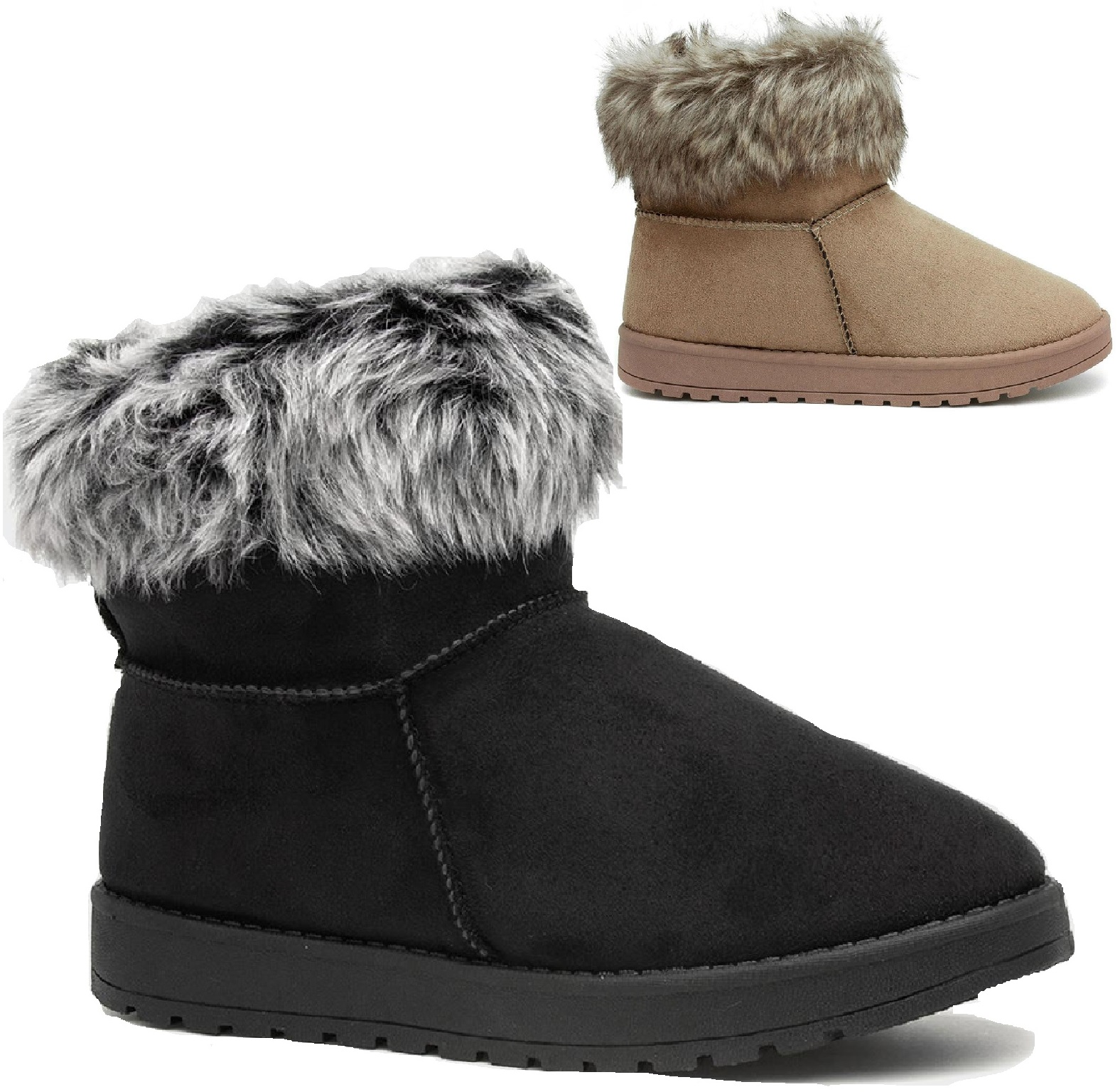 LADIES WOMENS ANKLE WARM WINTER FAUX FLUFFY FUR LINED SNUGG SHOES BOOTS ...
