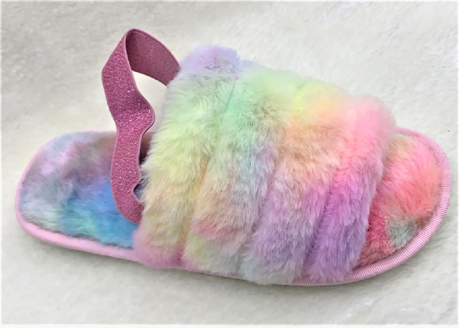 KIDS GIRLS CHILDRENS INFANTS FLUFFY SLIDERS FAUX FUR COMFY WINTER ...
