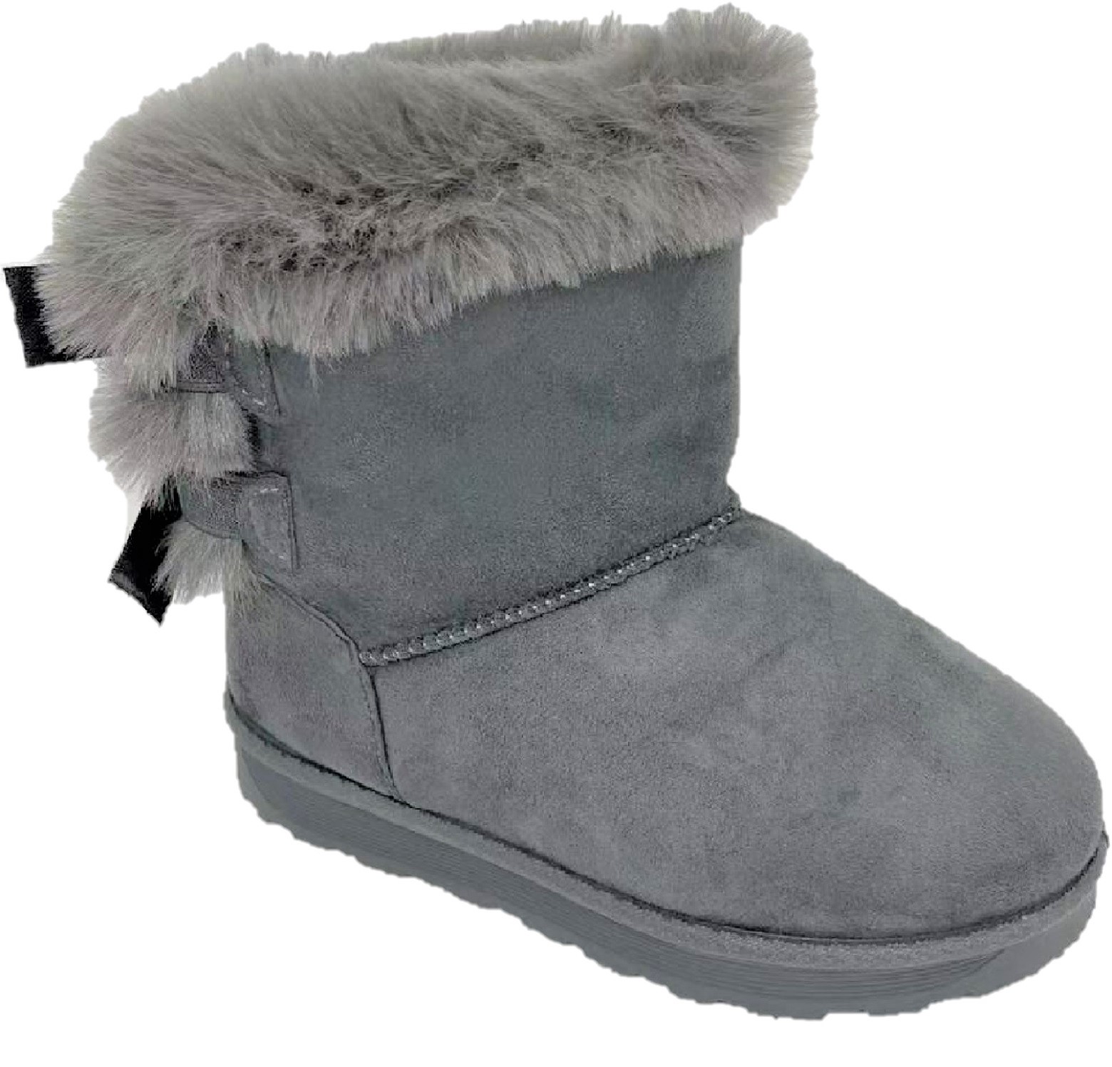 KIDS GIRLS CHILDREN WARM WINTER ANKLE FUR LINED GRIP SOLE SNUGG BOW ...