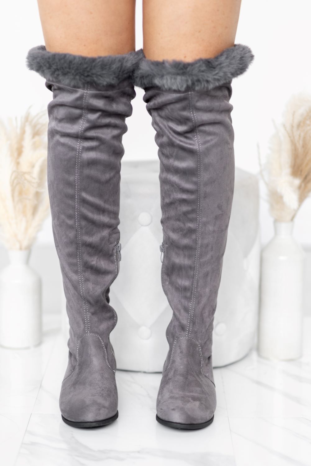 LADIES WOMENS FASHION BUCKLE KNEE HIGH STRETCH CALF LEG ZIP FLAT HEEL ...