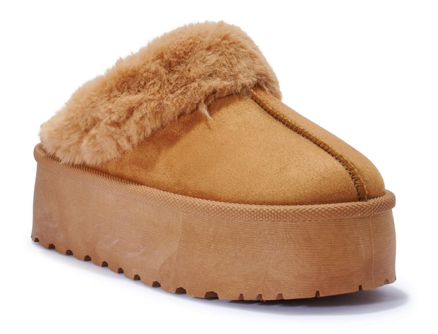 LADIES WOMENS SLIP ON PLATFORM COMFY FAUX FLUFFY FUR MULES SLIPPERS ...