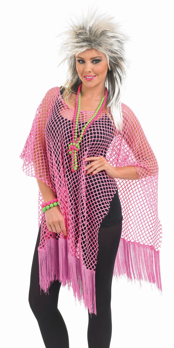 Neon 80's Net Mesh Top Punk Pop Disco Retro Ladies Fancy Dress 1980s ...
