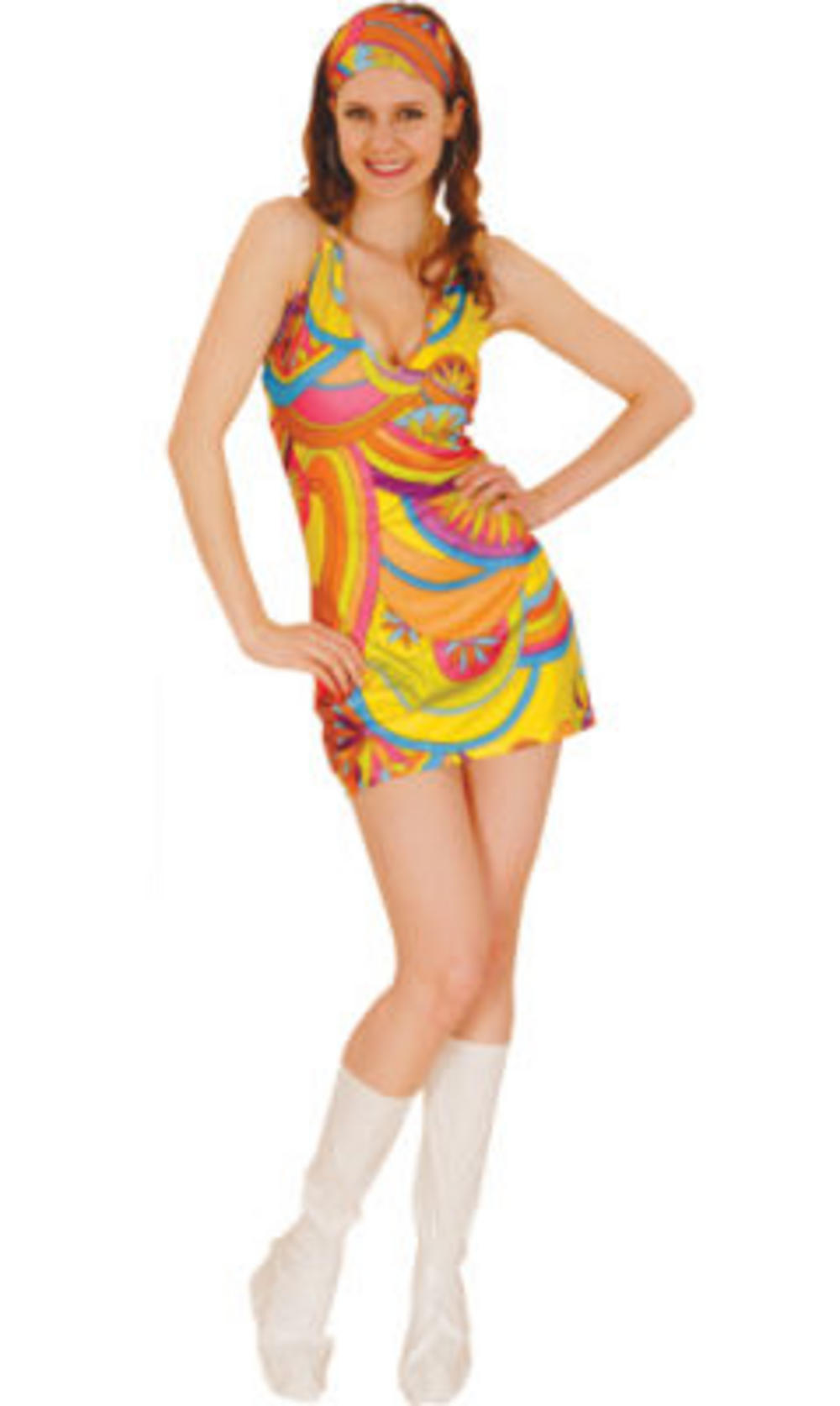 Go Go Girl Ladies Fancy Dress 60s 70s Groovy Hippy Adults Womens ...