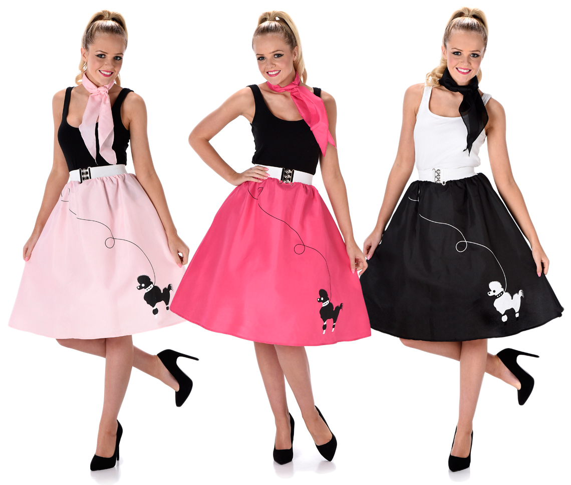 Rock and Roll Poodle Skirt Ladies Fancy Dress 50s 60s Adults Womens ...