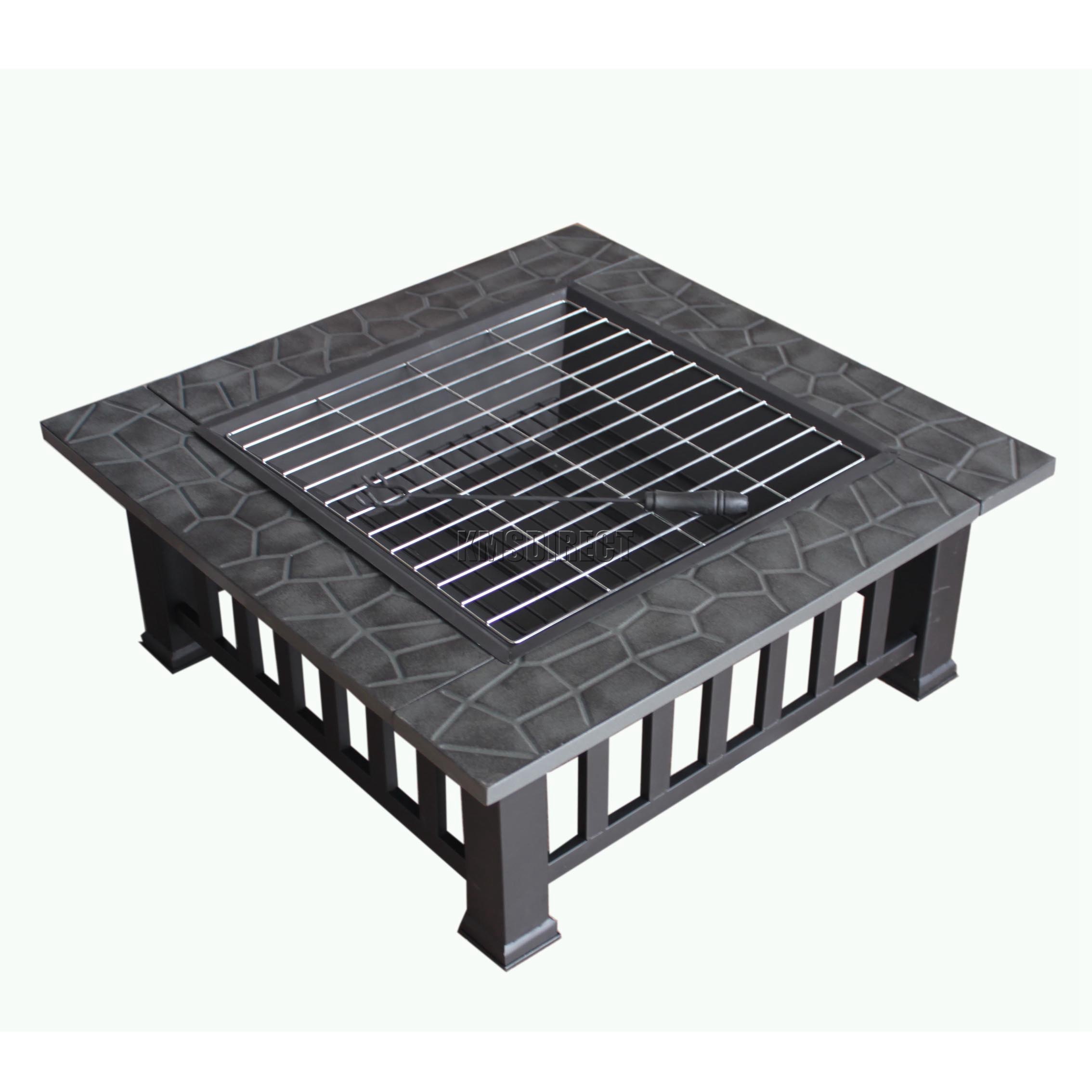 FoxHunter Outdoor Garden Fire Pit Firepit Brazier Square Stove Patio ...