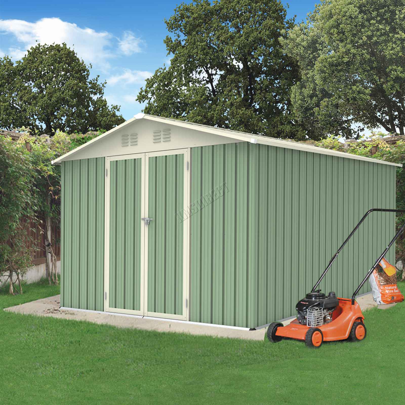 BIRCHTREE Garden Shed Metal Apex Roof Outdoor Storage With Free ...